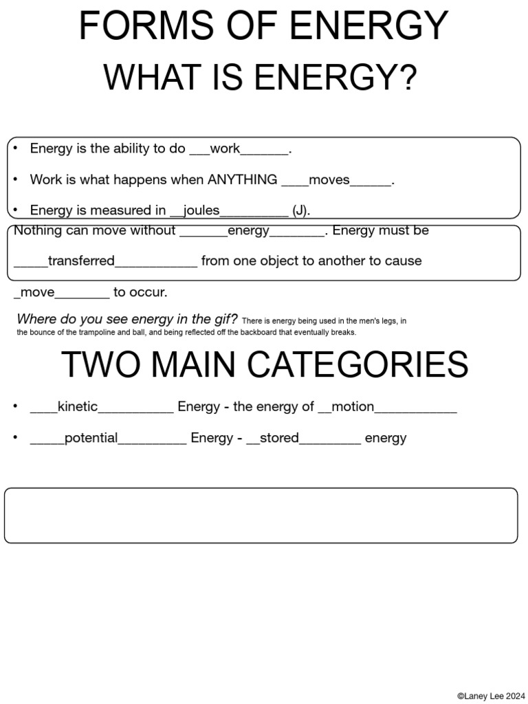 Forms of Energy Guided Notes | PDF | Potential Energy | Kinetic Energy