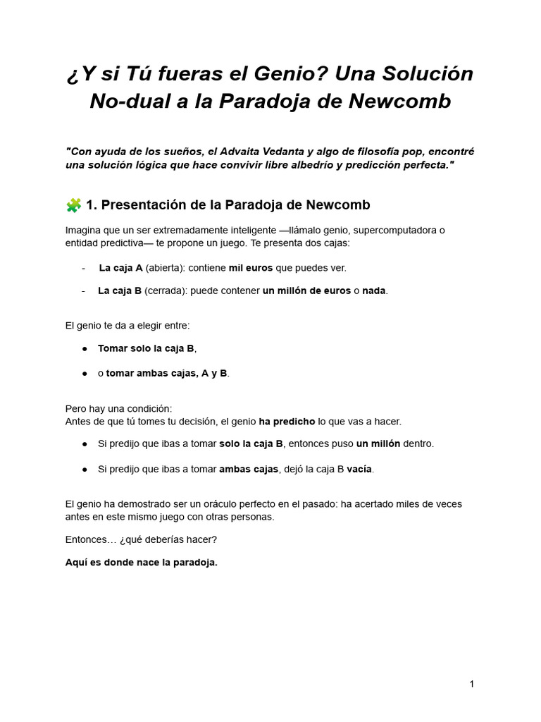 Solución No-dual a la Paradoja de Newcomb | PDF | Advaita Vedanta ...