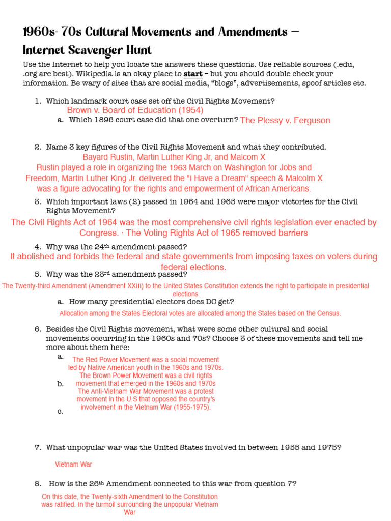 3 REGULAR Internet Scavenger Hunt 1960s | PDF | The United States ...