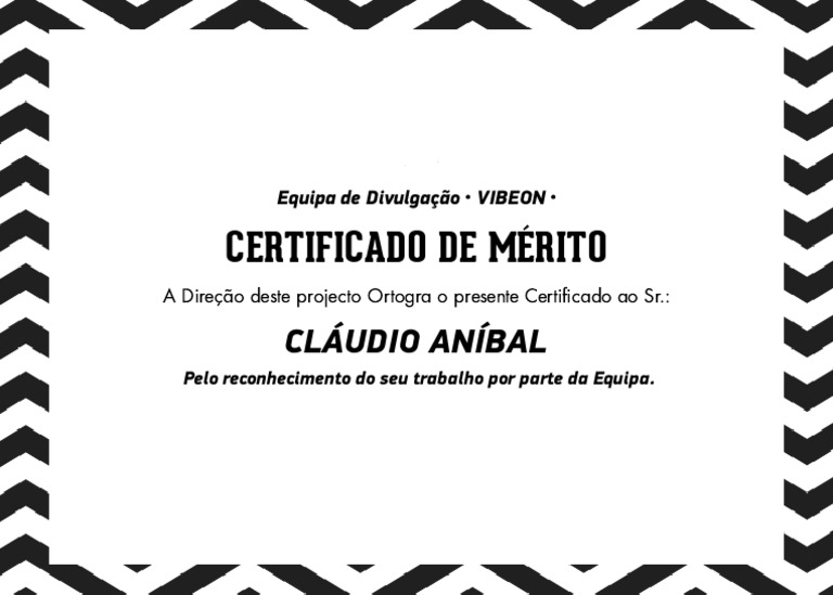 Certificado de Mérito VIBEON para Cláudio Aníbal | PDF