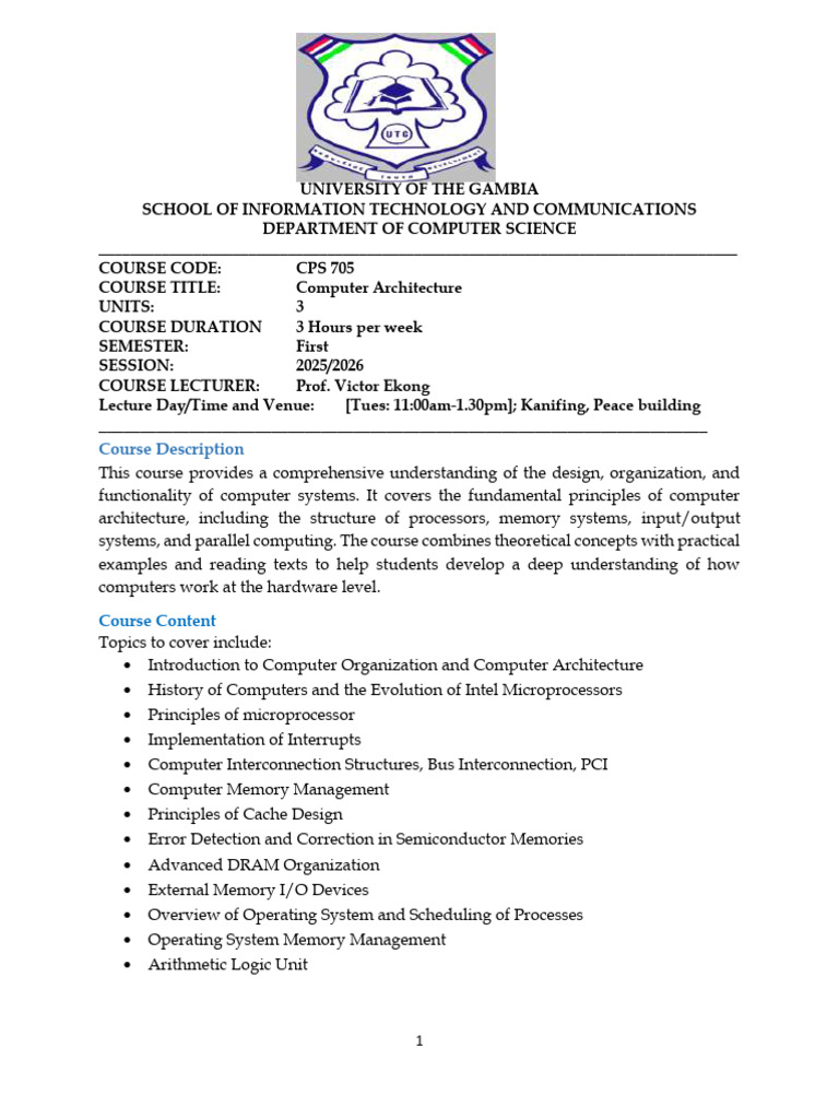 CPS 705 - Computer Architecture Course Outline | PDF | Central Processing Unit | Computer ...