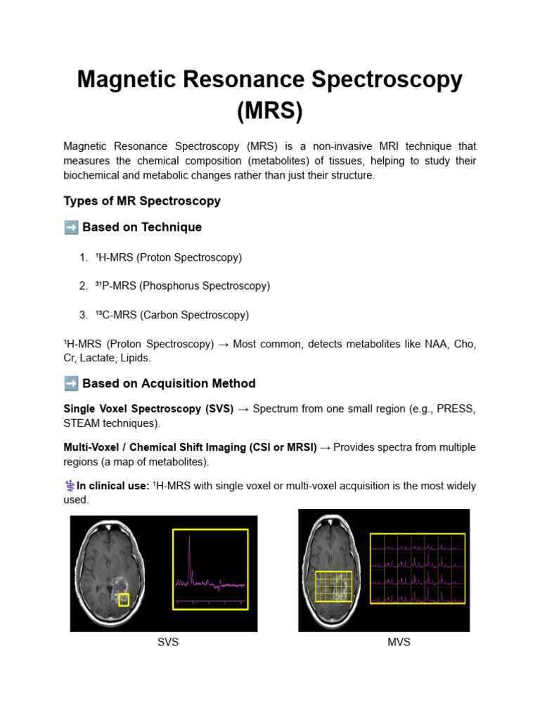 Magnetic Resonance Spectroscopy (MRS) | PDF | Magnetic Resonance ...