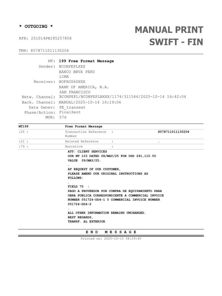 Manual Print Swift - Fin: Outgoing | PDF