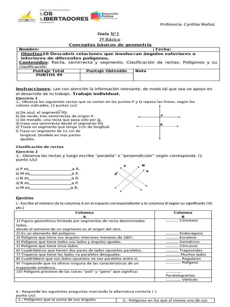 GUIA de Conceptos Básicos de Geometría | PDF | Triángulo | Geometria ...