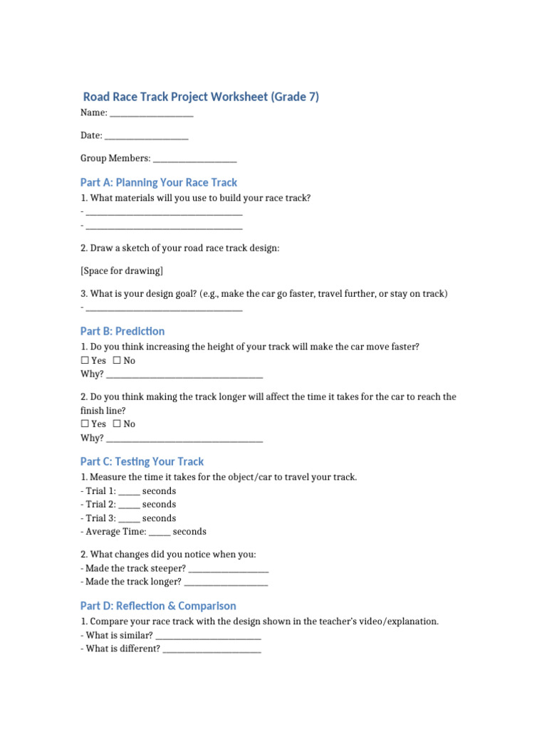 Road Race Track Project Grade7 | PDF