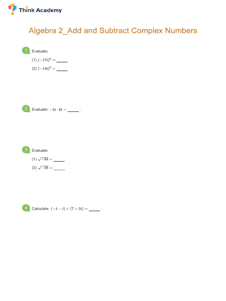 Algebra 2 Add and Subtract Complex Numbers | PDF