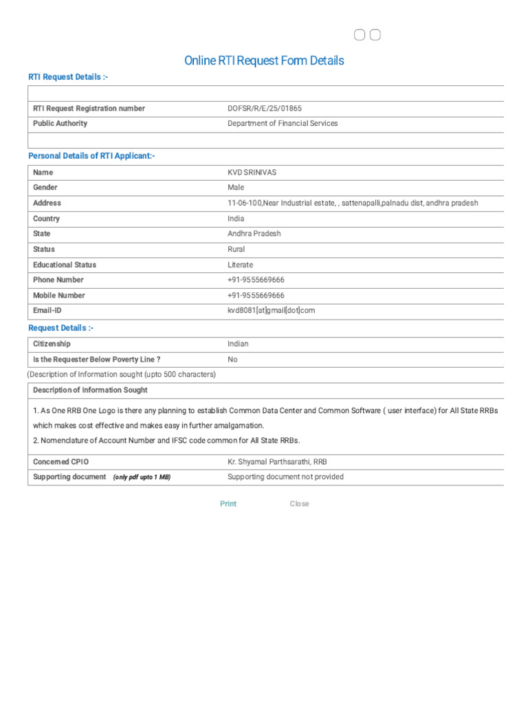 RTI Online - Request - Appeal Form Details | PDF