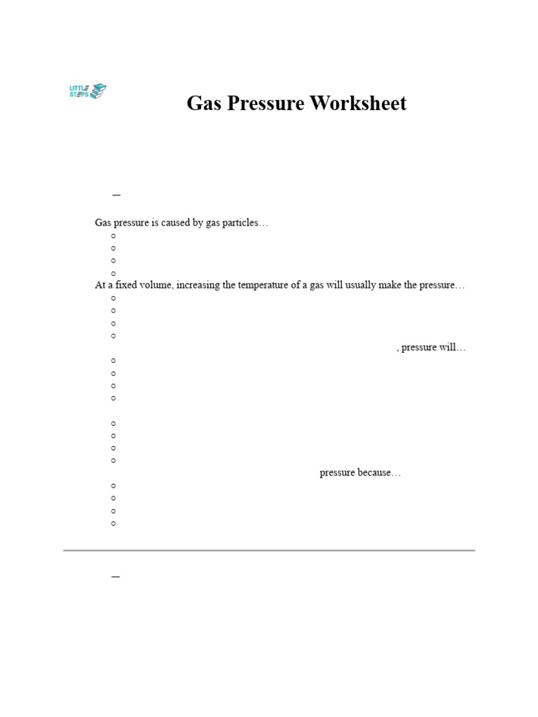 Gas Pressure Concepts Worksheet | PDF | Gases | Pressure
