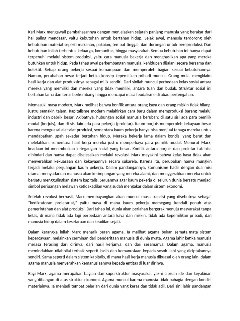 Marx: Agama dan Ekonomi dalam Masyarakat | PDF