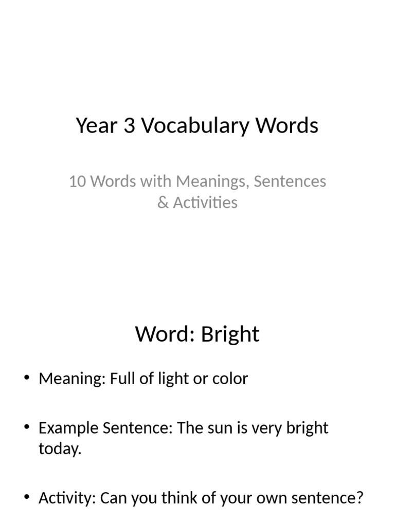 Year 3 Vocabulary Words & Activities | PDF