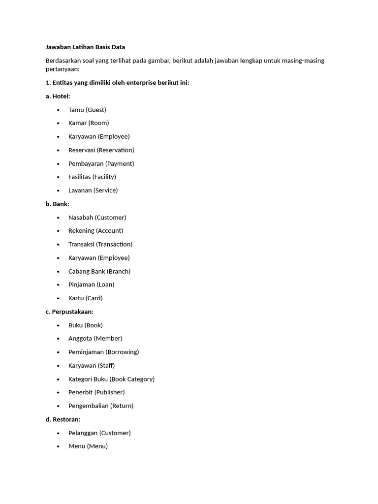 Jawaban Latihan Basis Data Lengkap | PDF