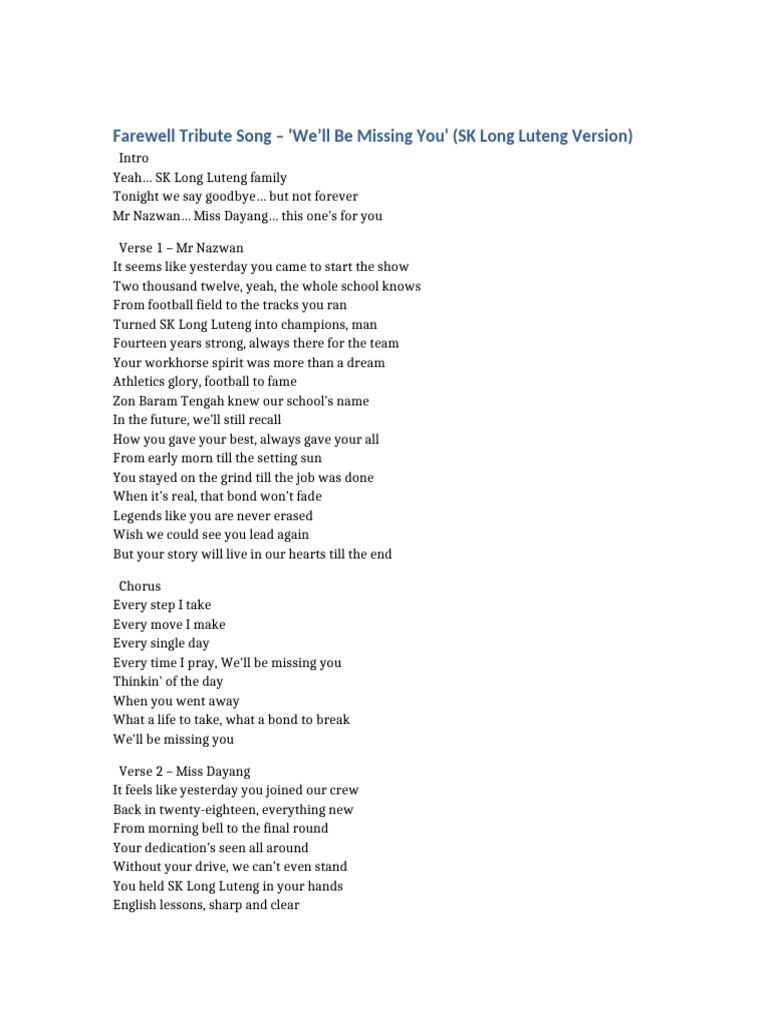 SK Long Luteng Farewell Tribute Song | PDF