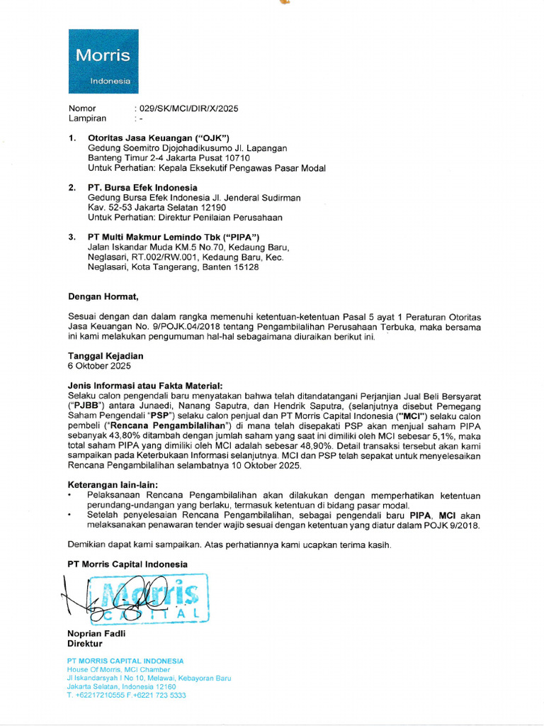 PIPA Laporan Informasi Dan Fakta Material 31965011 Lamp1 | PDF