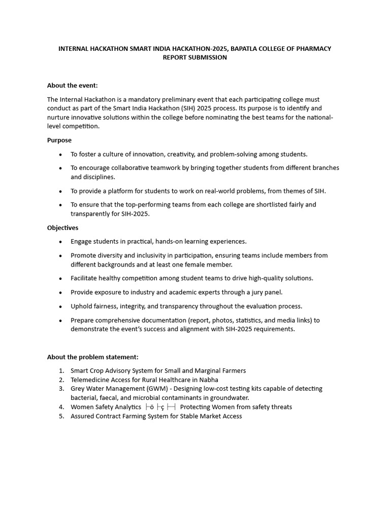 Internal Hackathon Smart India Hackathon Report | PDF | Evaluation