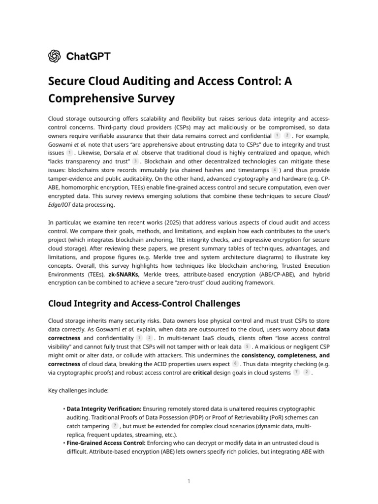 Secure Cloud Auditing and Access Control - A Comprehensive Survey | PDF | Encryption | Cryptography