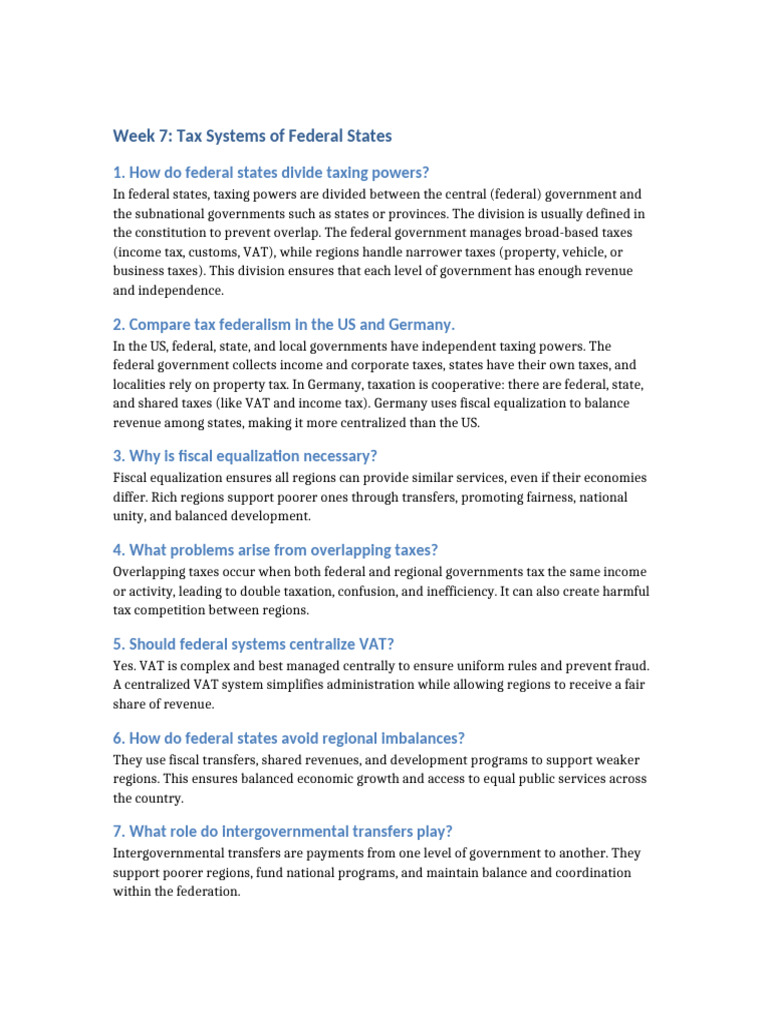 Week 7 Tax Systems of Federal States | PDF | Taxes | Value Added Tax