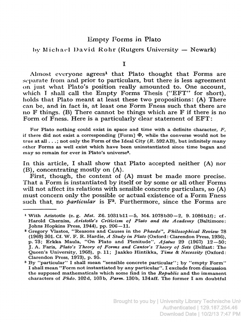 Examining Plato's Empty Forms Thesis | PDF | Plato | Socrates