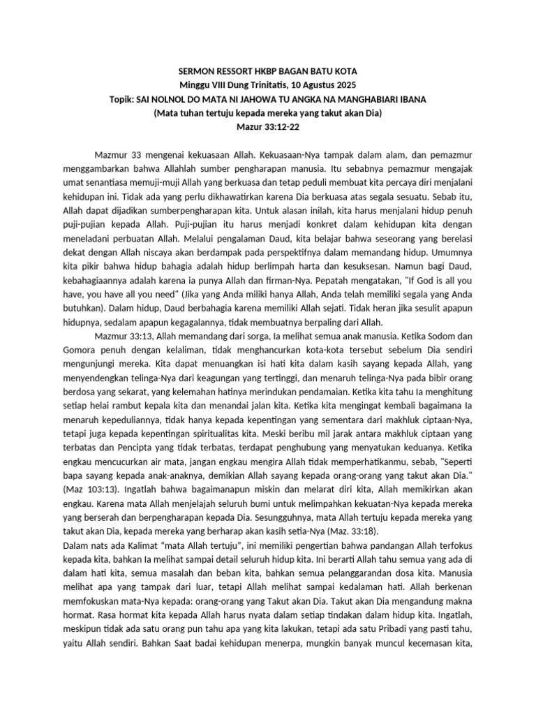 Sermon Ressort 10 Agt | PDF