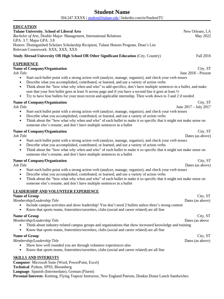 Resume Example StudentTU | PDF | Fraternities And Sororities | Syntax