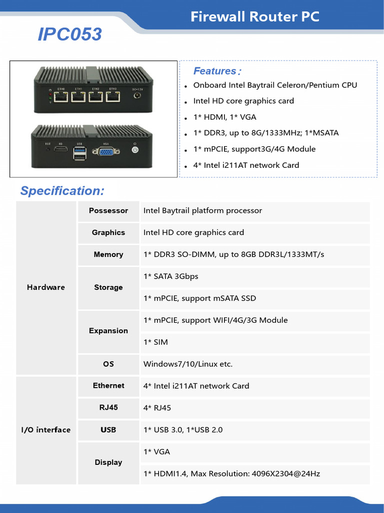 Intel Baytrail Firewall Router PC Specs | PDF