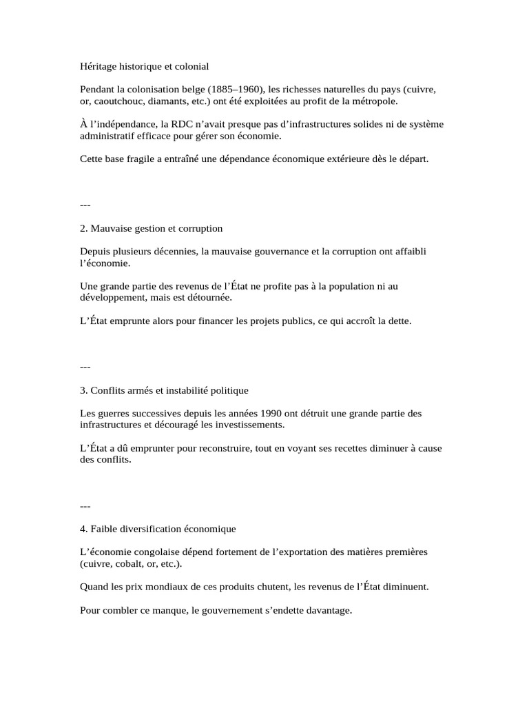Défis économiques de la RDC : héritage et solutions | PDF