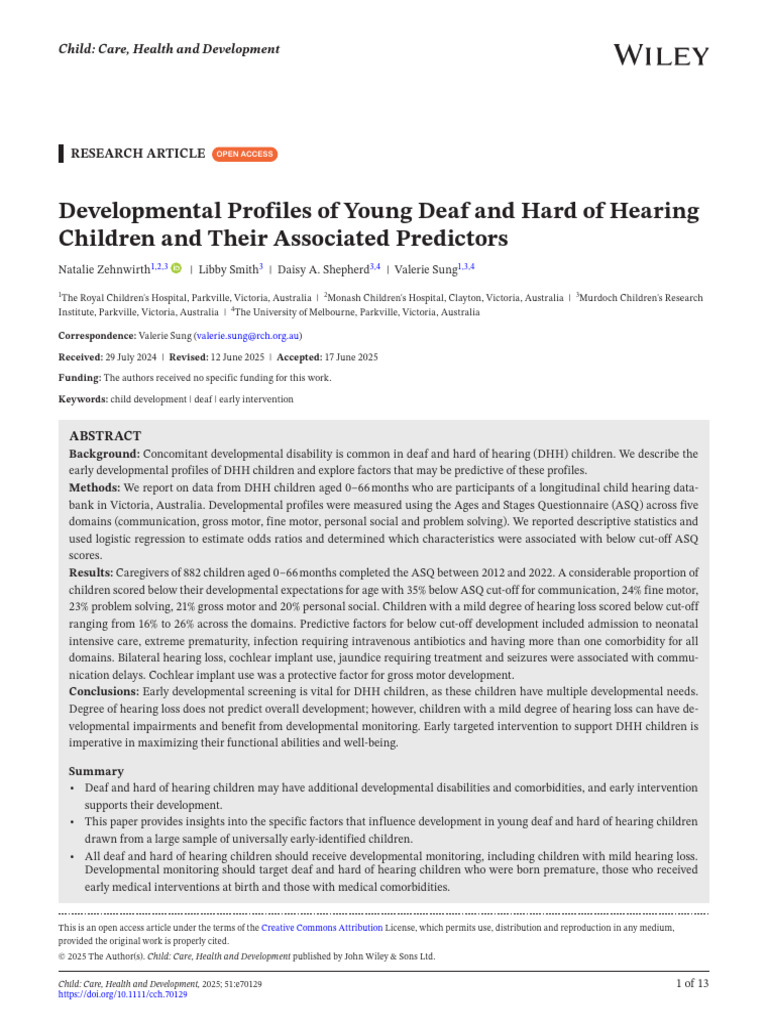 Developmental Profiles in Young DHH Children | PDF | Hearing Loss ...