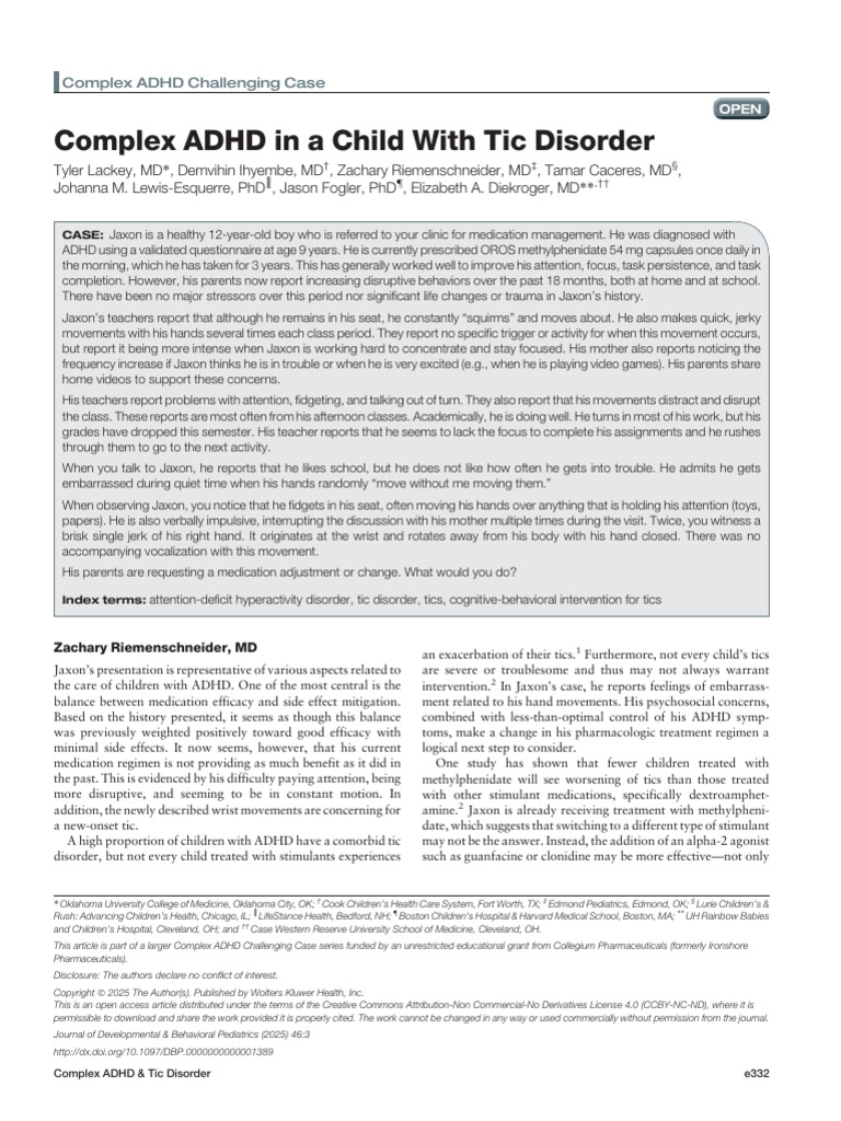 Complex Adhd in A Child With Tic Disorder.13 | PDF | Attention Deficit ...