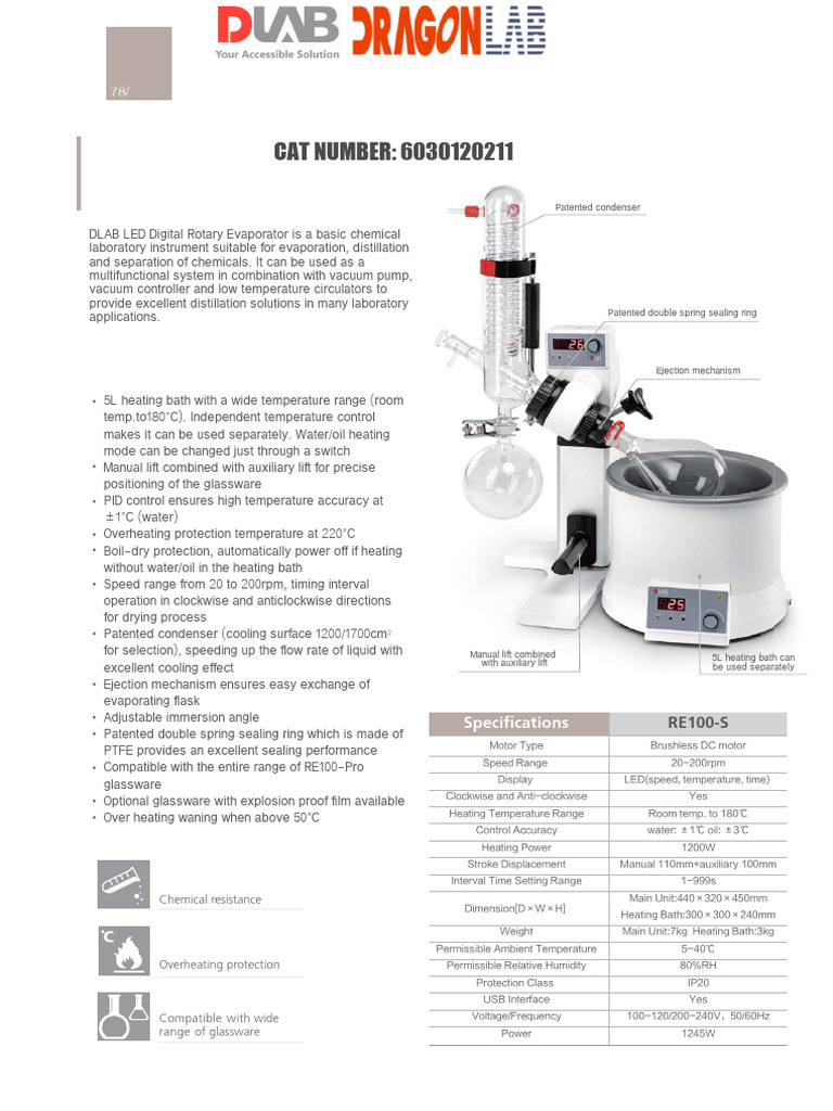 Rotary Evaporator RE100-S | PDF | Laboratory Equipment | Chemical Process Engineering