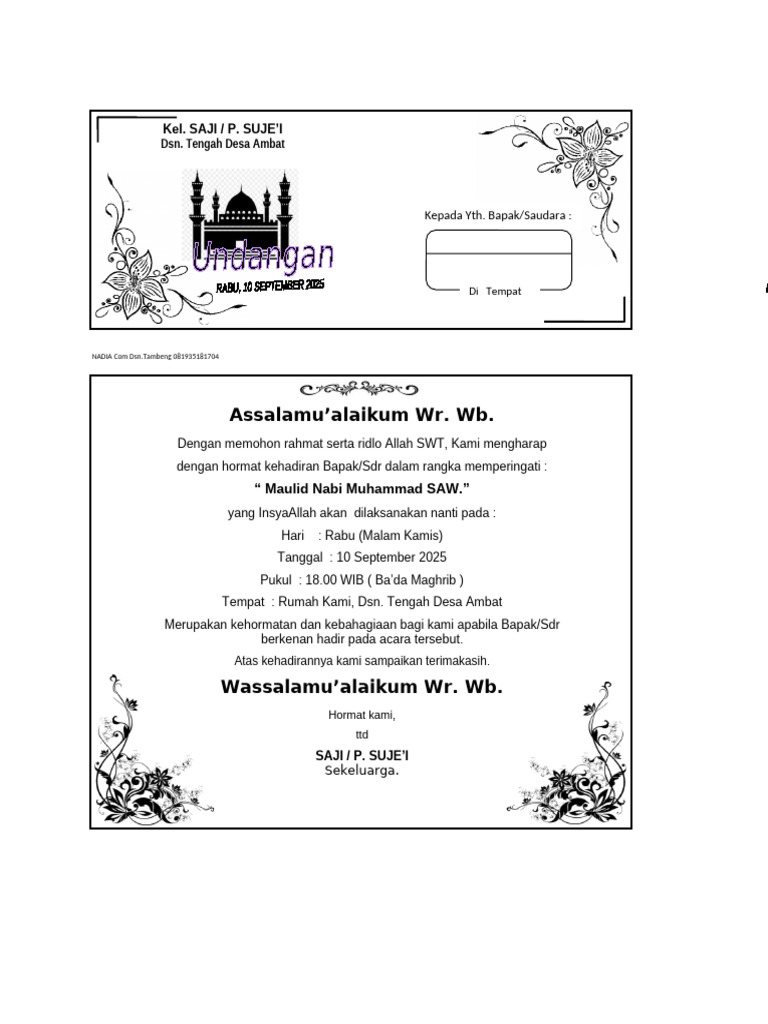 Undangan Maulid Nabi 2025 di Ambat | PDF