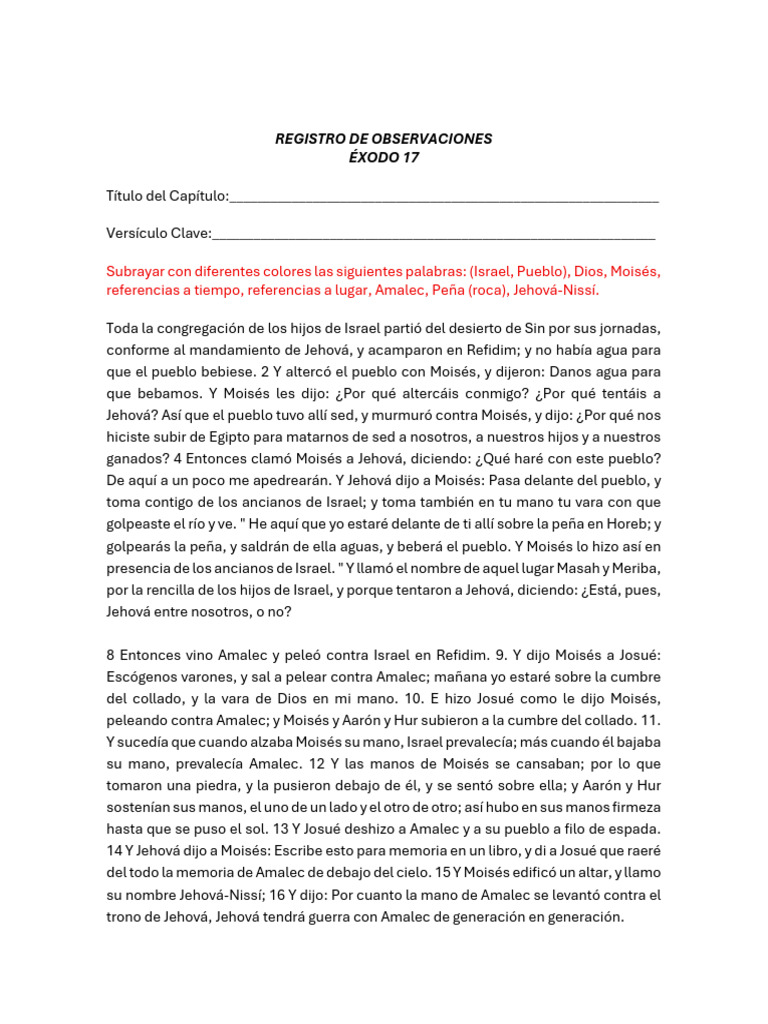 Observaciones Éxodo 17: Agua y Amalec | PDF | Moisés | Libro del éxodo