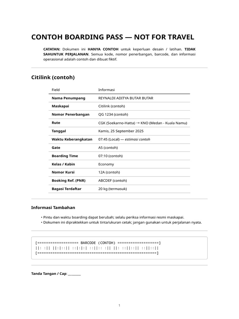 Contoh Boarding Pass Citilink - Reynaldi Aditya Butar Butar | PDF