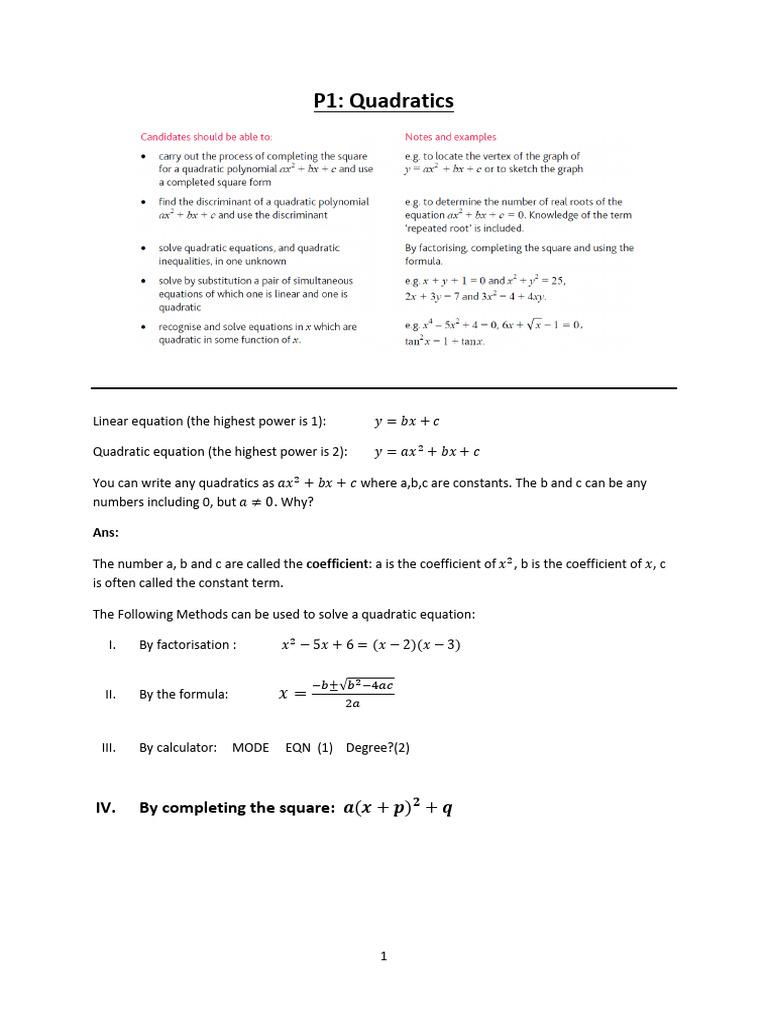 Quadratics and Equation of Circle | PDF | Circle | Quadratic Equation