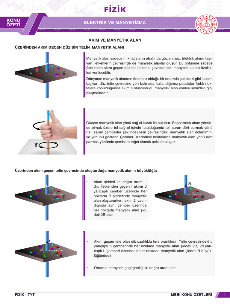 Elektrik Ve Manyetizma Konu Özeti: Akim Ve Manyetik Alan | PDF