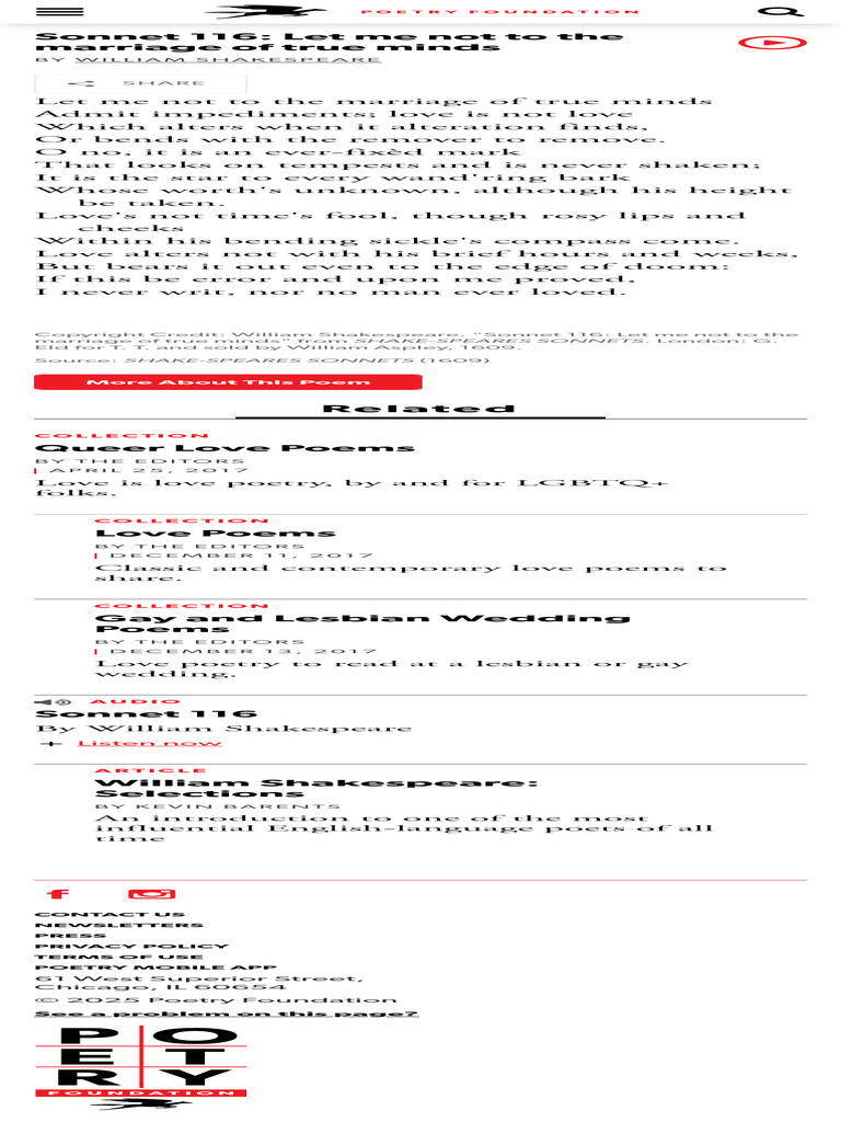 Sonnet 116 Let Me Not To The Marriage of The Poetry Foundation | PDF