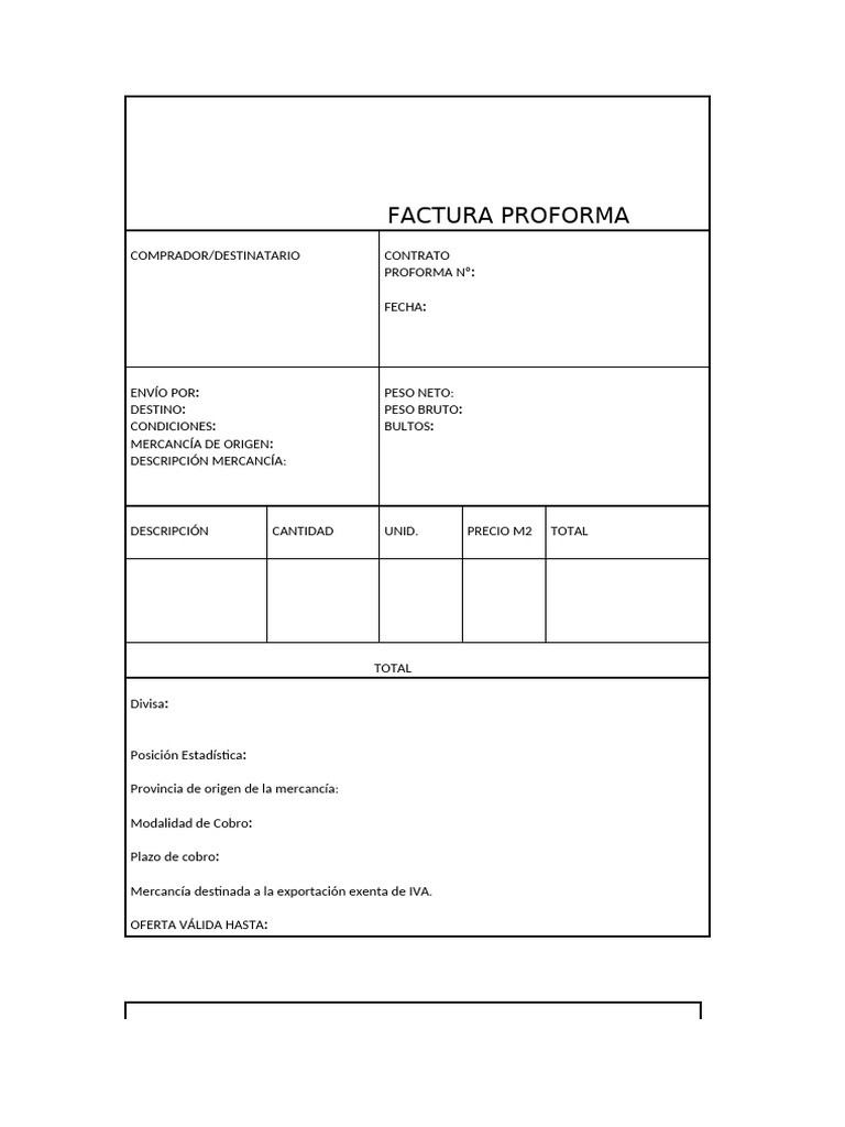 Factura Proforma para Exportación IVA Exento | PDF
