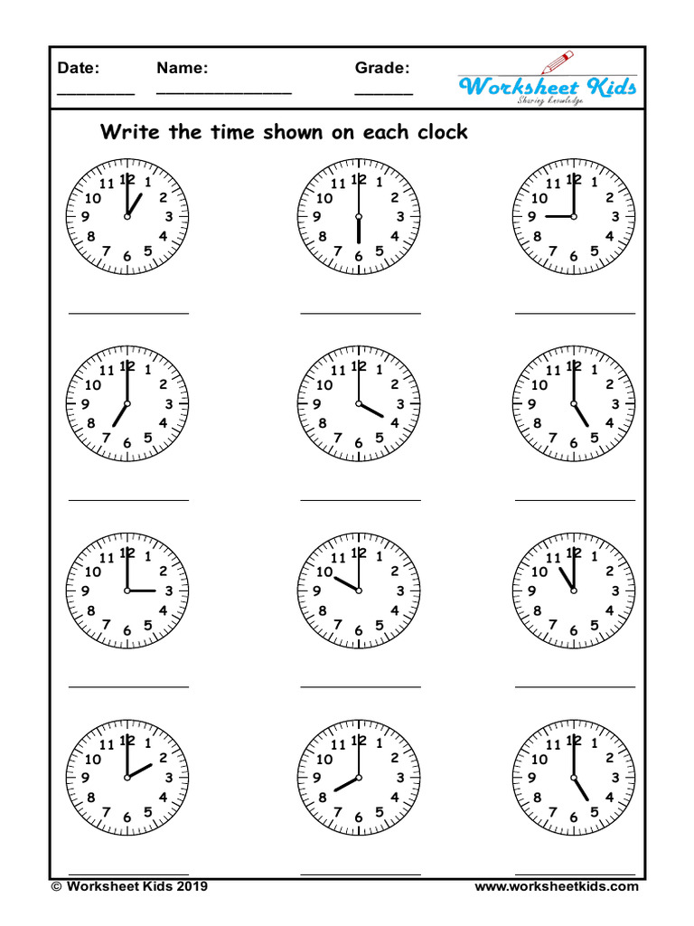 Clock Time Writing Worksheet | PDF
