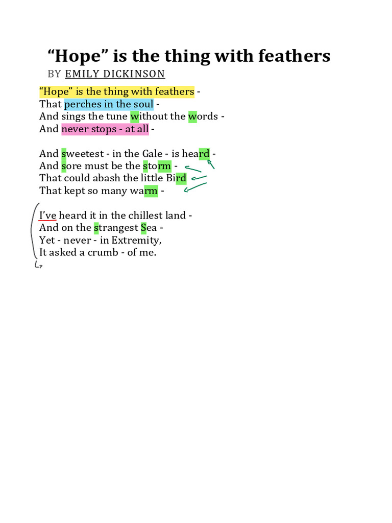 Hope Is The Thing With Feathers - Poem + Techniques | PDF