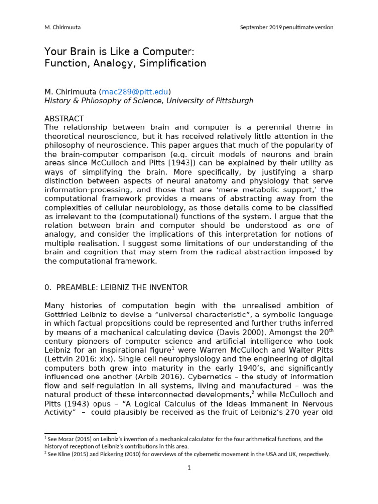 Brain-Computer Analogy in Neuroscience | PDF | Neuroscience ...