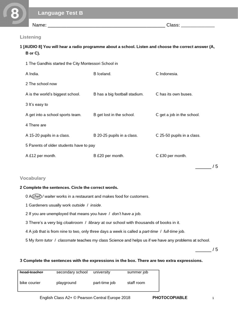 Language Test B: Listening & Grammar | PDF | English Language