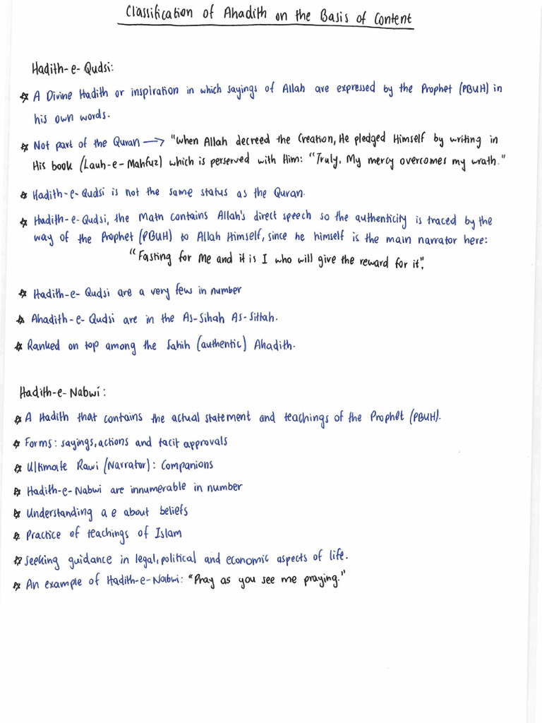 Classification of Hadith On The Basis of Content | PDF | Sharia | Muhammad