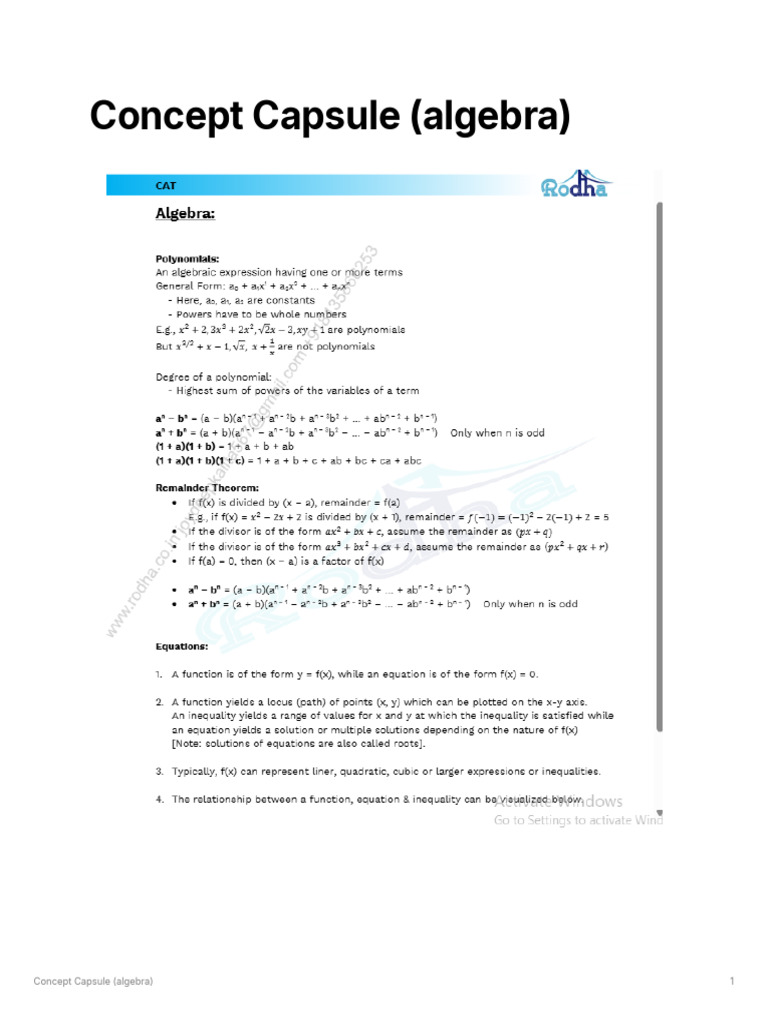 Algebra Concept Capsule Overview | PDF