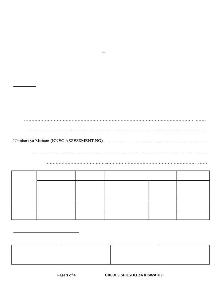 4208 Grade 5 Kiswahili Mid Term 2 Exam 2025 PDF Format | PDF