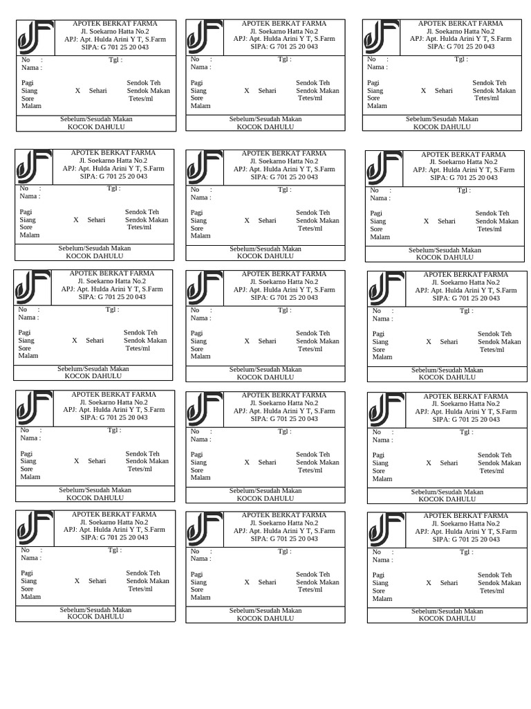 Format Etiket Putih Sediaan Cair (Edit) | PDF