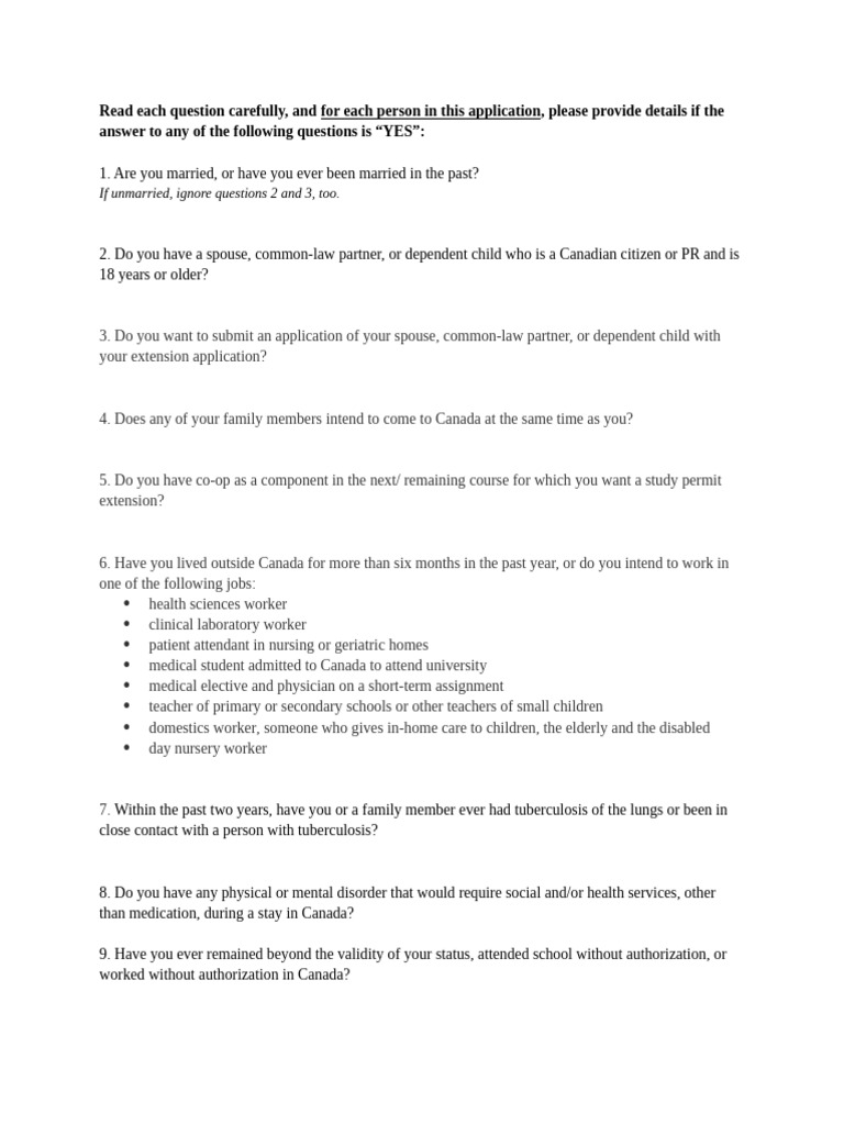 Details Needed For Study Permit, Work Permit or Extension | PDF ...