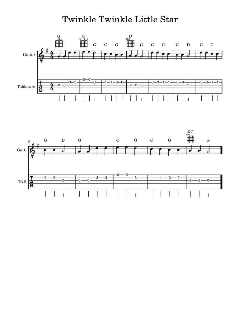Guitar Tabs for Twinkle Twinkle Little Star | PDF