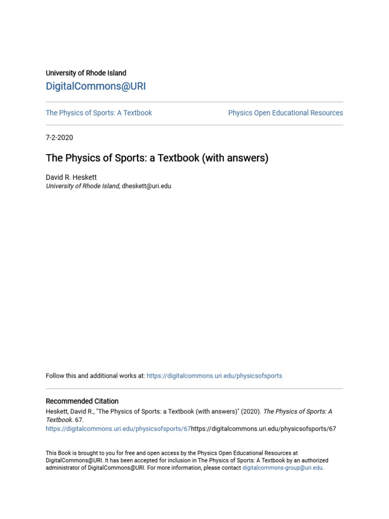 The Physics of Sports - A Textbook (With Answers) | PDF | Acceleration ...