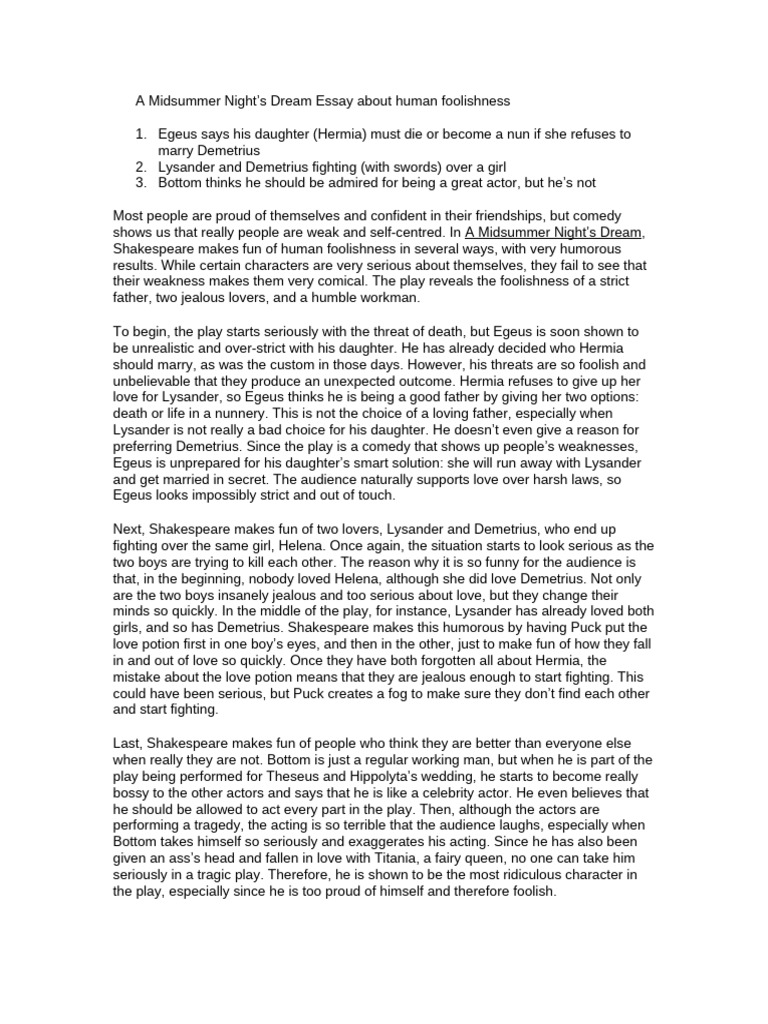 A Midsummer Nights Dream Foolishness Essay | PDF | A Midsummer Night's ...