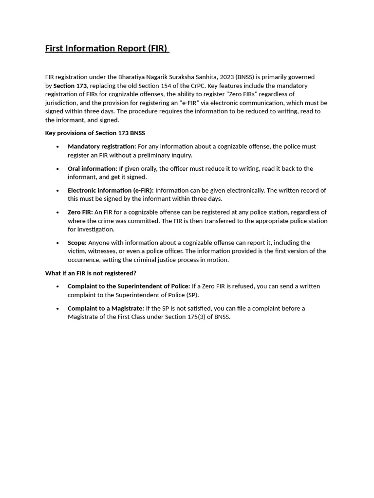 FIR Registration Under BNSS 2023 Guide | PDF