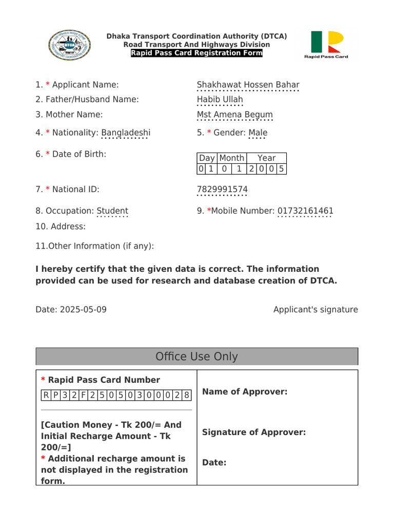 Rapid Pass Registration Form | PDF