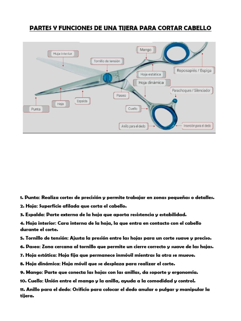 Partes de una tijera para cortar cabello | PDF